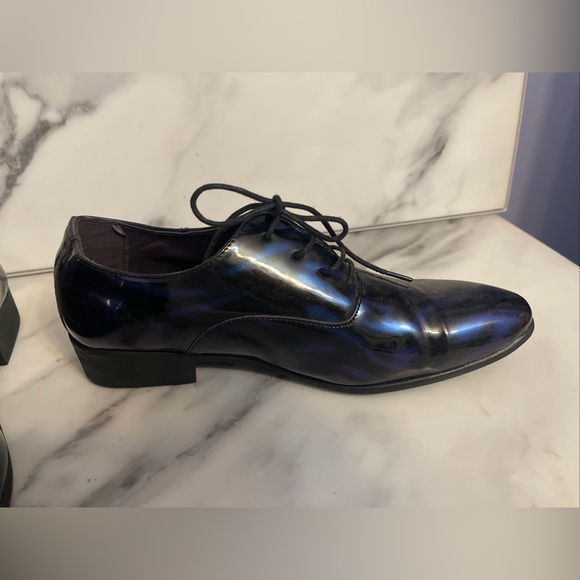 Shoes | Blue Black Shiny Patent Leather Oxford Lace Up Mens Fashion ...